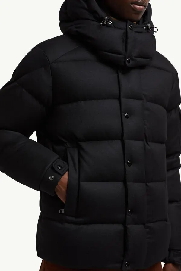 Moncler Maya 70 Hooded Wool Flannel Short Down Jacket