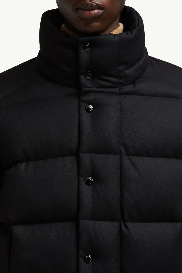 Moncler Maya 70 Hooded Wool Flannel Short Down Jacket
