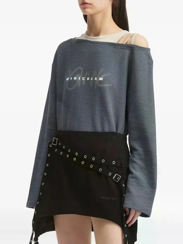MINI CREAM Waffle-knit Off-shoulder Top - Grey