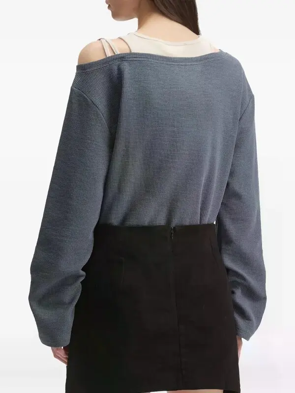 MINI CREAM Waffle-knit Off-shoulder Top - Grey