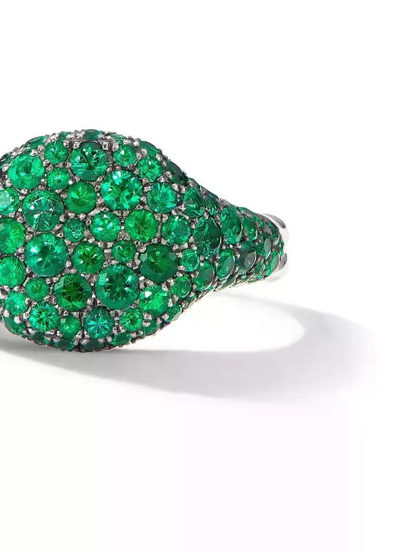David Yurman 18kt White Gold Chevron Emerald Pinky Ring