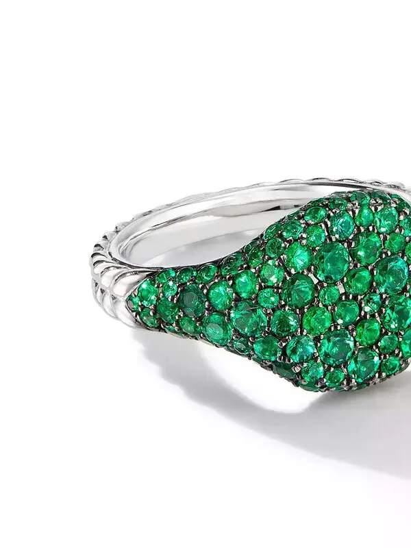David Yurman 18kt White Gold Chevron Emerald Pinky Ring