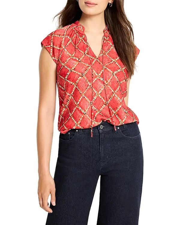 POINT Nic+zoe Squiggle Check Top - Red Multi