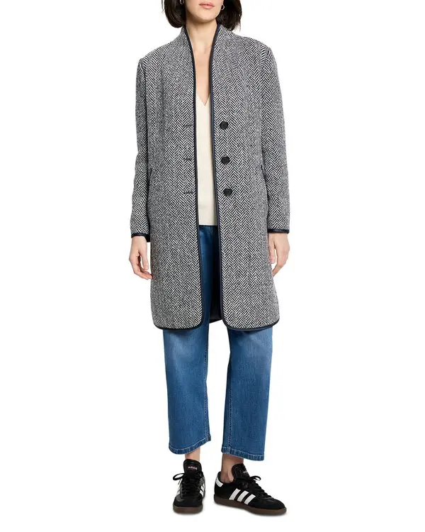 NIC+ZOE Herringbone Wool-blend Coat - Navy