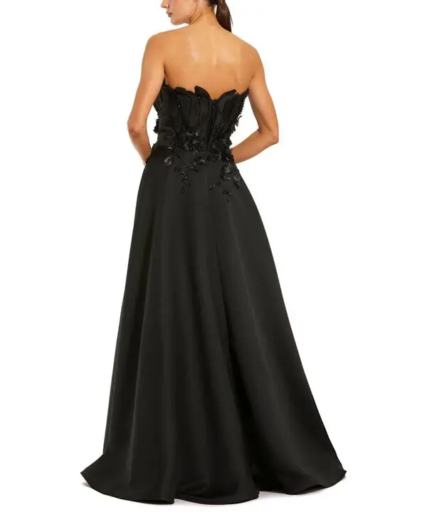 Mac Duggal Strapless Floral Beaded Ballgown