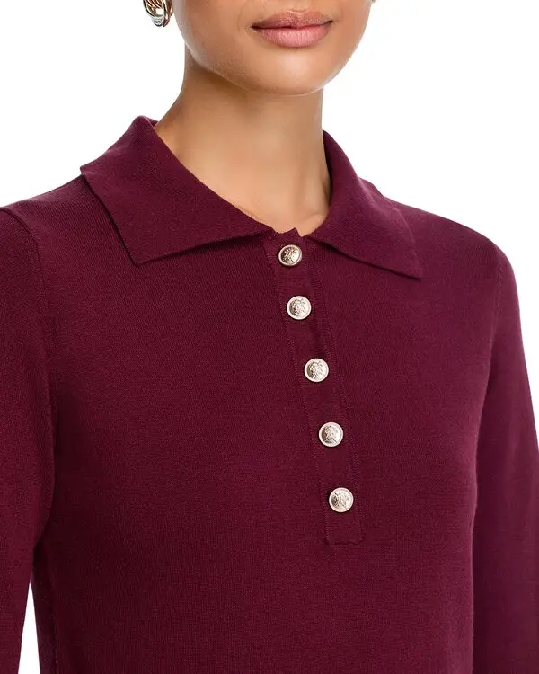 SINGLE THREAD Ribbed Polo Sweater - Wine