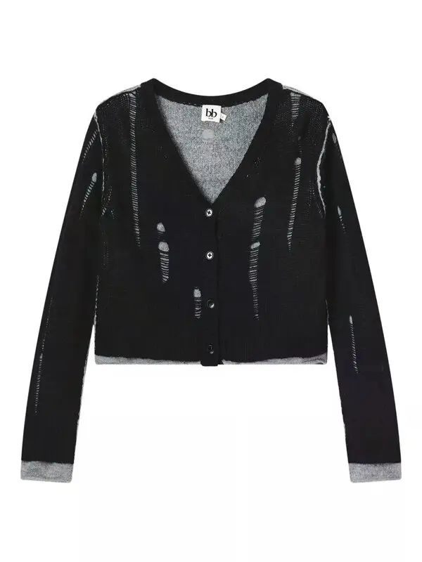 B+AB Distressed V-neck Button Cardigan - Black