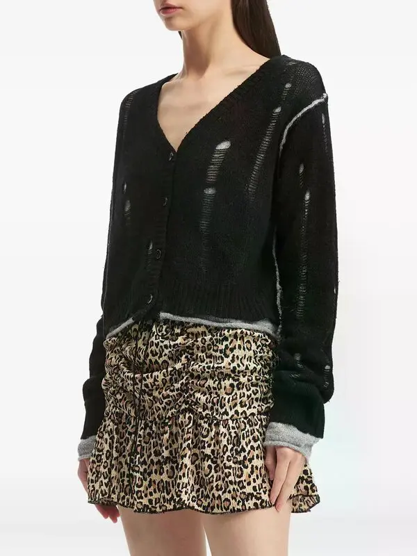 B+AB Distressed V-neck Button Cardigan - Black