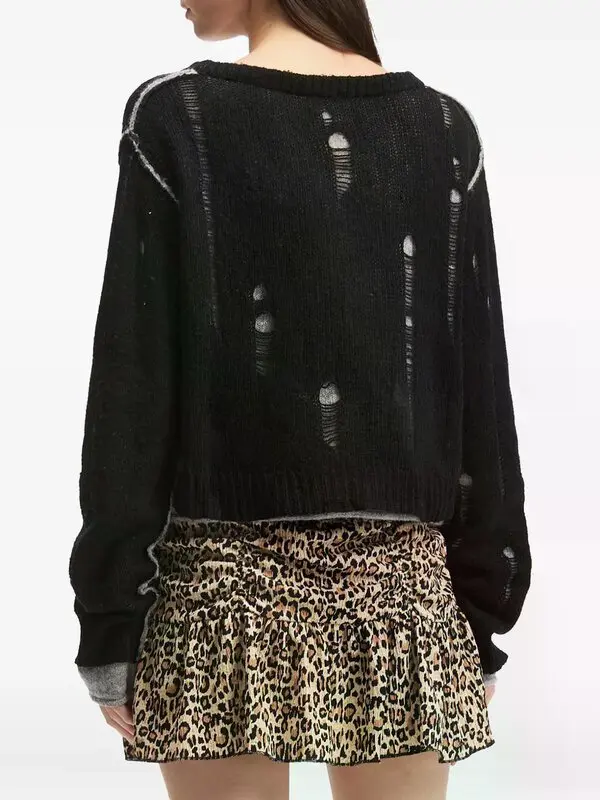 B+AB Distressed V-neck Button Cardigan - Black