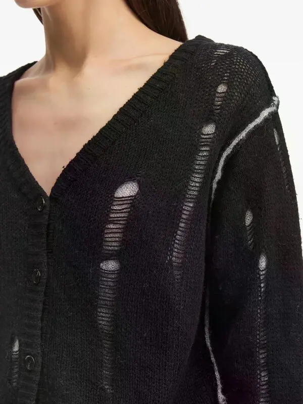 B+AB Distressed V-neck Button Cardigan - Black