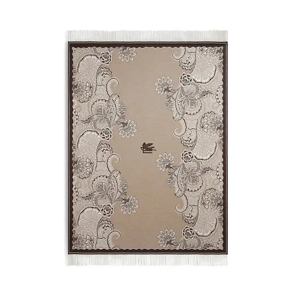 Etro Bloom Floral Jacquard Wool Throw - Khaki