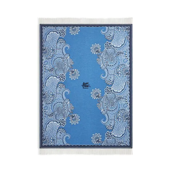Etro Bloom Floral Jacquard Wool Throw - Light Blue