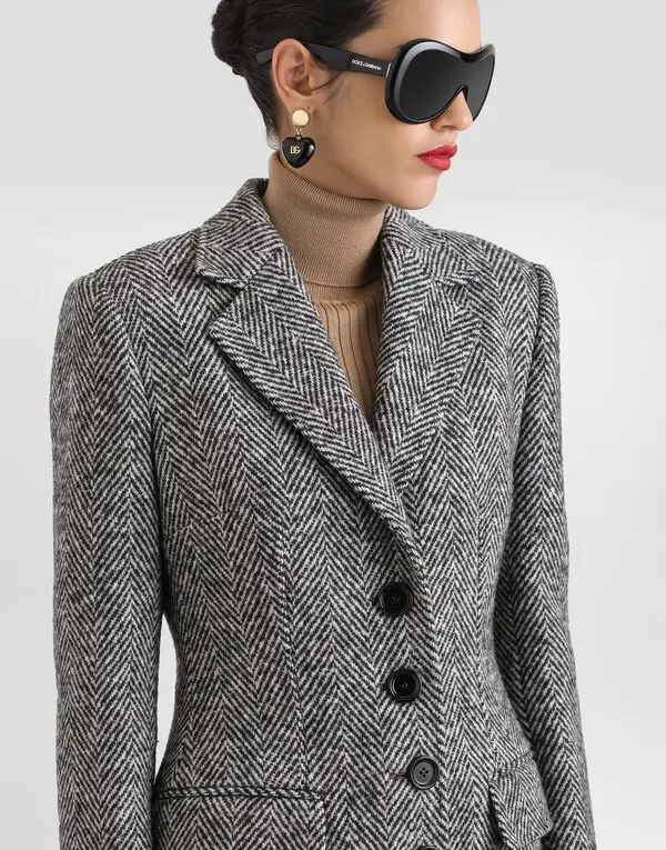 Dolce & Gabbana Single-breasted Coat In Chevron Wool