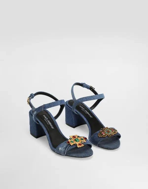 Dolce & Gabbana Embroidered Denim Sandals - Multicolor