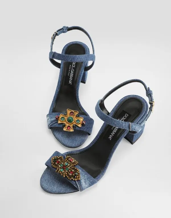 Dolce & Gabbana Embroidered Denim Sandals - Multicolor