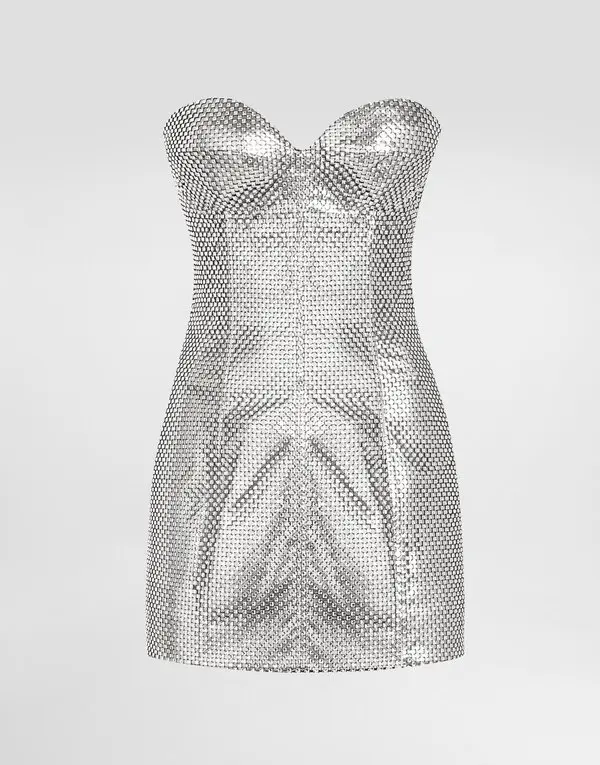 Dolce & Gabbana Strapless Mesh Mini Dress - Silver