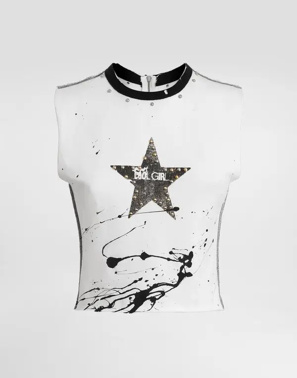 Dolce & Gabbana Jersey Sleeveless T-shirt With Print - Multicolor