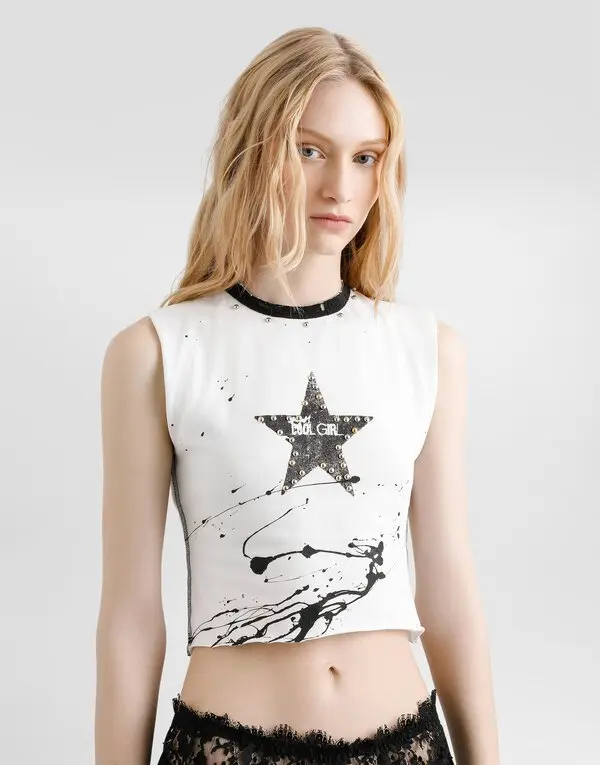 Dolce & Gabbana Jersey Sleeveless T-shirt With Print - Multicolor