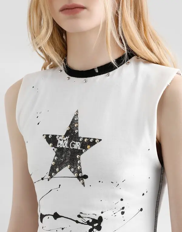 Dolce & Gabbana Jersey Sleeveless T-shirt With Print - Multicolor