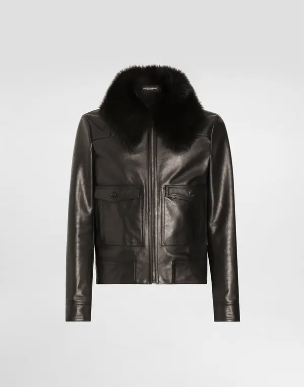 Dolce & Gabbana Single-breasted Leather Jacket With Fur Collar