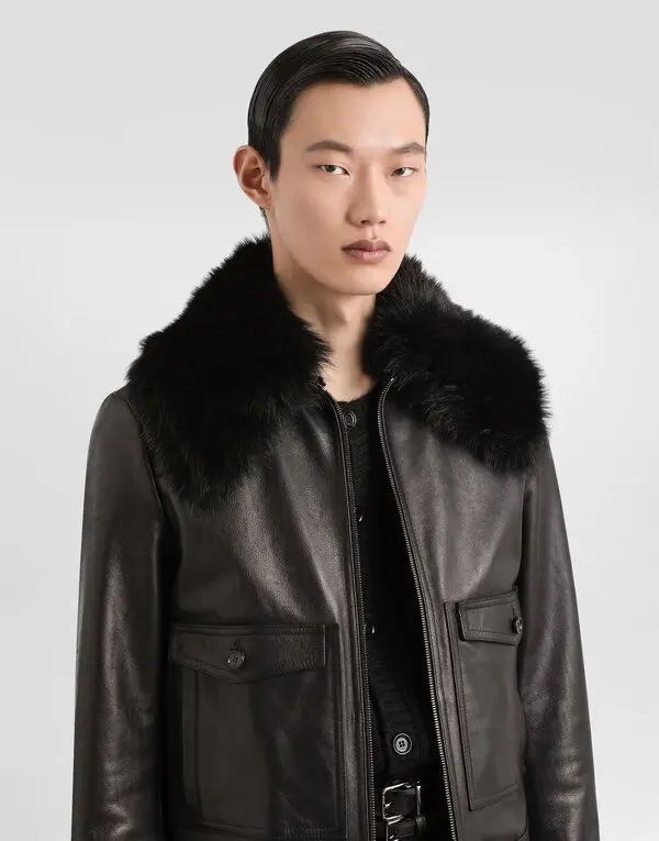 Dolce & Gabbana Single-breasted Leather Jacket With Fur Collar