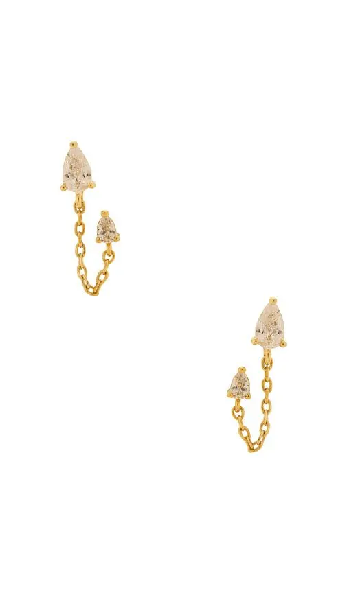 BY ADINA EDEN Double Cz Teardrop Chain Stud Earrings - Gold