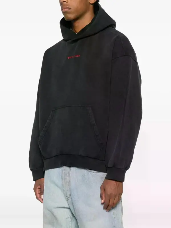 Balenciaga Logo-embroidered Hoodie - Black