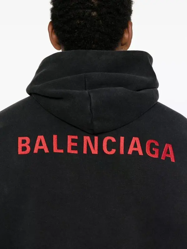 Balenciaga Logo-embroidered Hoodie - Black