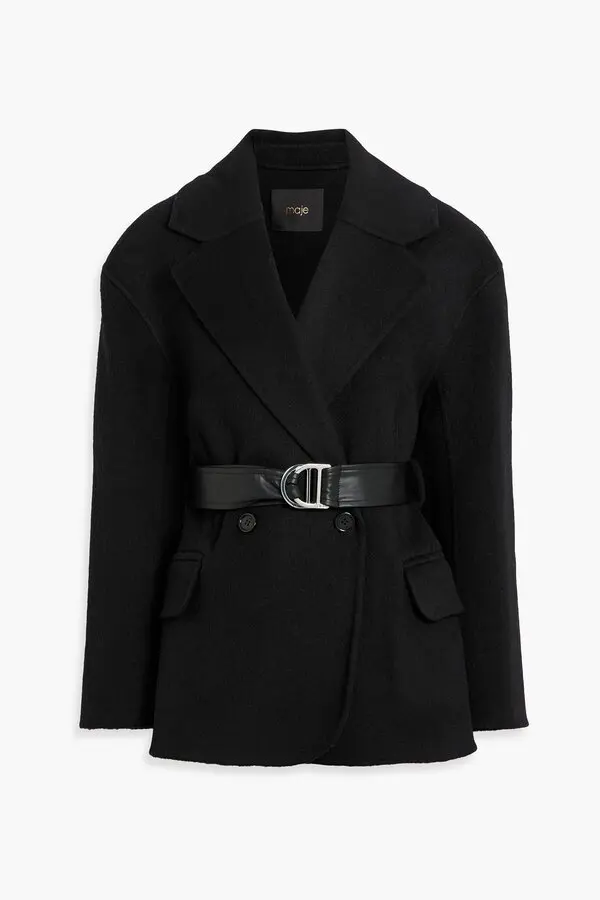 Maje Belted Wool-blend Felt Coat - Black