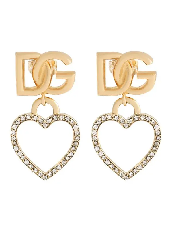 Dolce & Gabbana Logo Plaque Heart Pendant Earrings - Grey