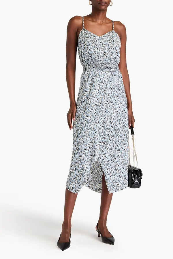 Maje Floral-print Satin And Stretch-jersey Midi Dress