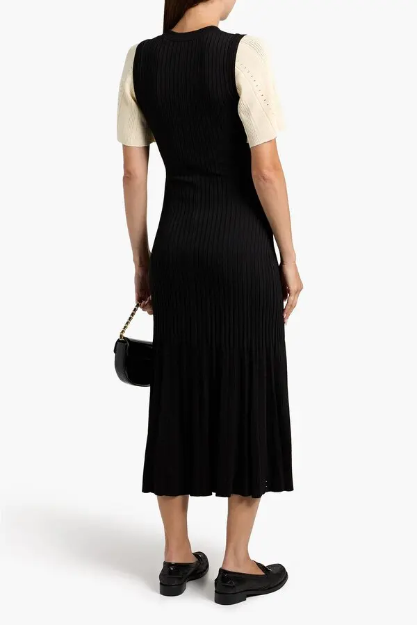 strapless open back dress Blue Ribbed Flutter Sleeve Midi Dress main image 1