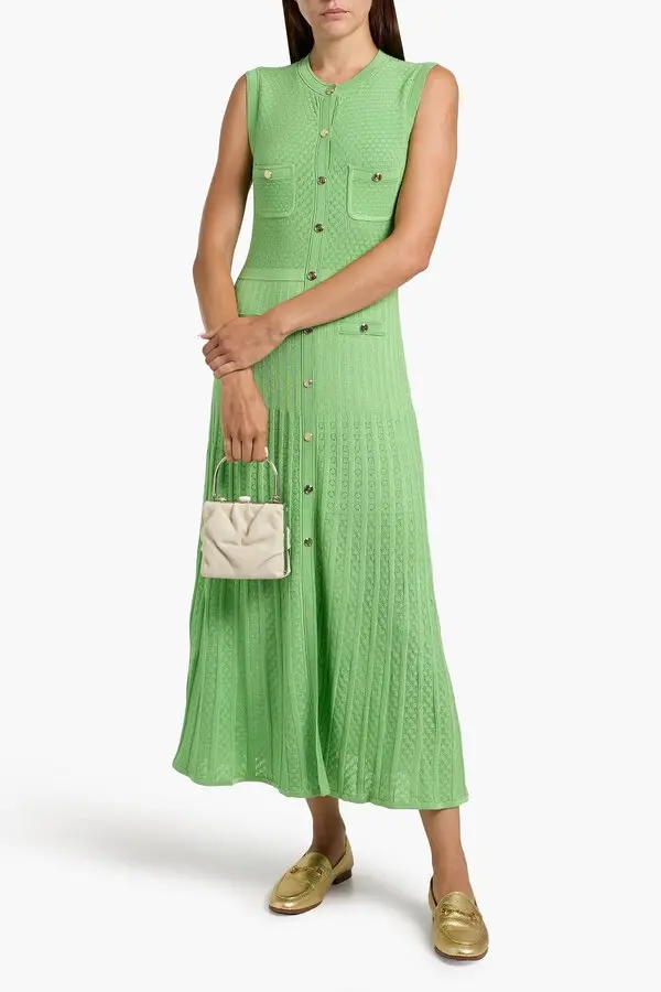 Sandro Metallic Pointelle And Ribbed-Knit Midi Dress In Bright Green - 60%  Off | Editorialist