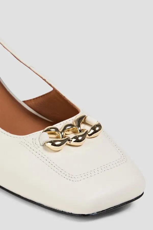 Maje Chain-embellished Leather Slingback Pumps - Off-white