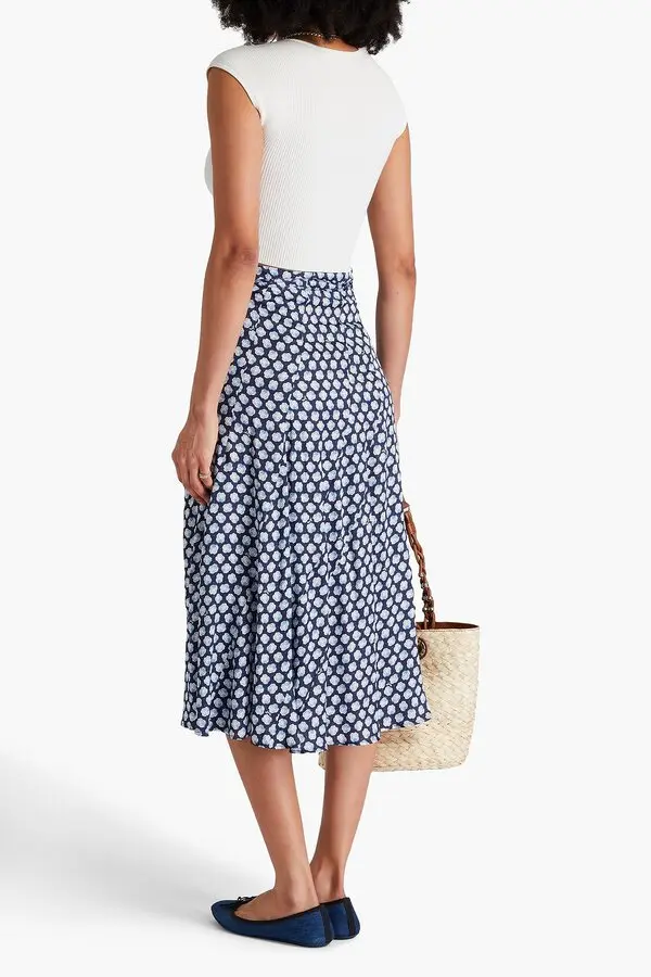 Maje Printed Satin Midi Skirt
