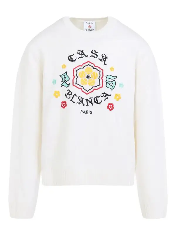 Casablanca Crewneck Sweater With Floral Embroidery - White
