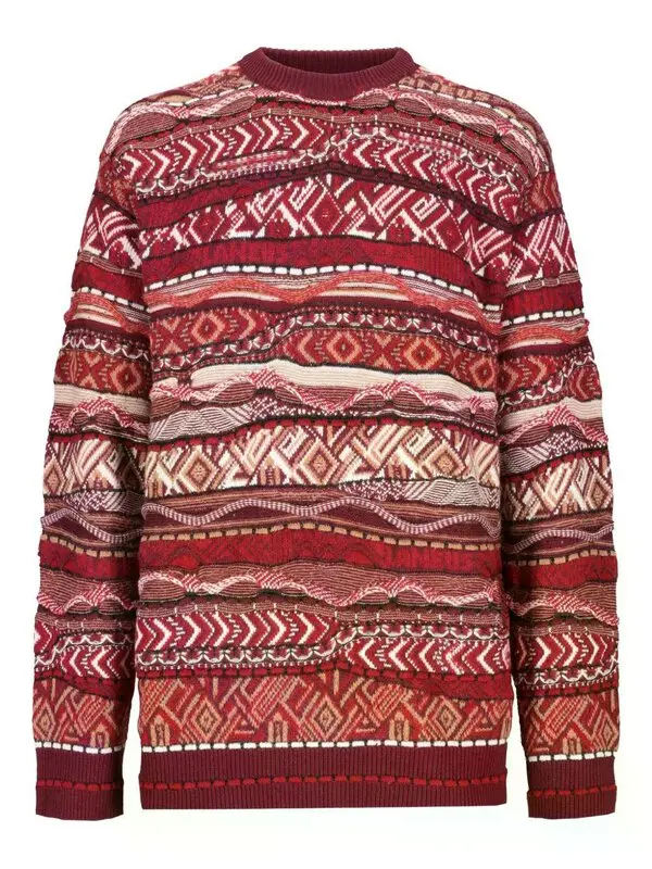 LANEUS Geometric-pattern Crew-neck Sweater - Red