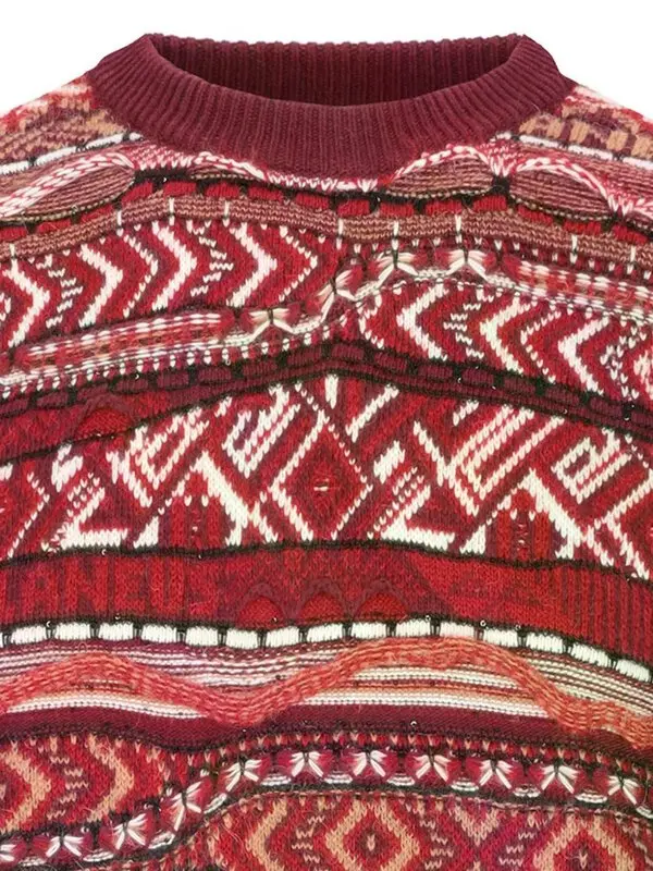 LANEUS Geometric-pattern Crew-neck Sweater - Red