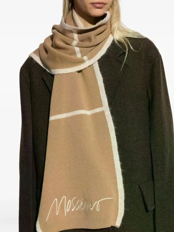 Moschino Logo-embroidered Panelled Scarf - Brown