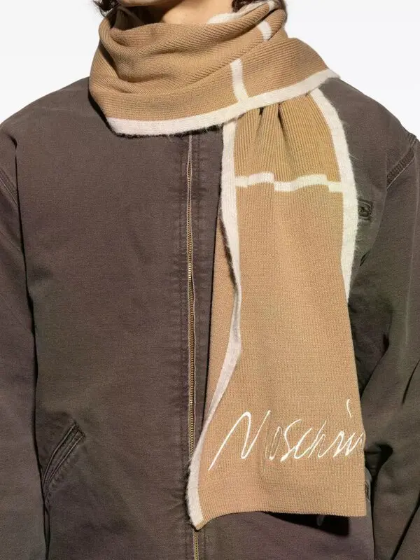 Moschino Logo-embroidered Panelled Scarf - Brown