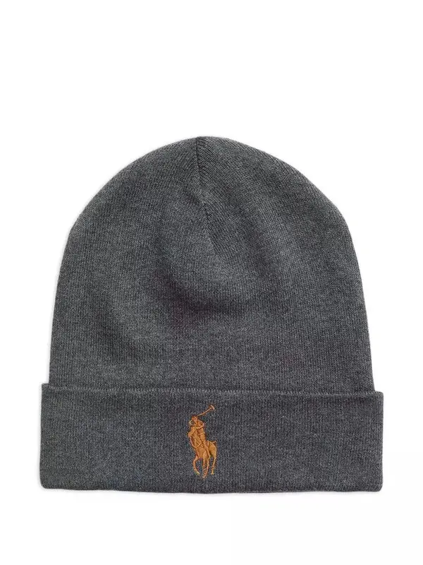 Ralph Lauren Embroidered Cotton Beanie - Grey