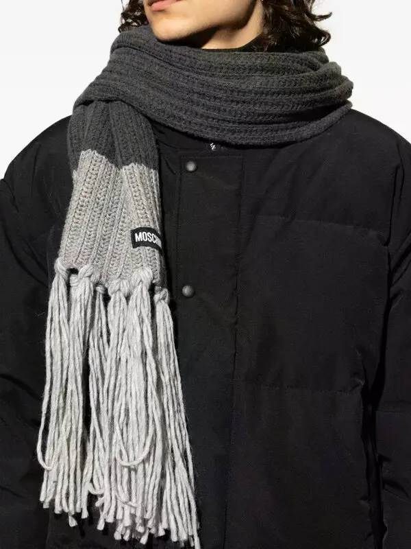 Moschino Ribbed-knit Fringed Scarf - Black