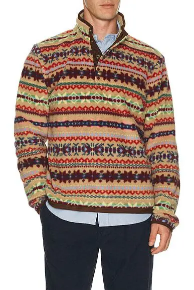 Polo Ralph Lauren Long Sleeve Printed Vintage Fleece Snap Mockneck Pullover