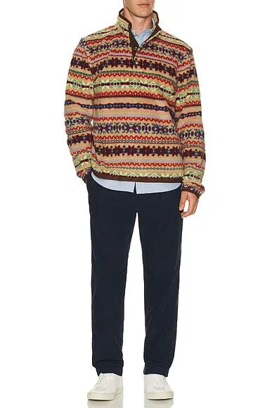 Polo Ralph Lauren Long Sleeve Printed Vintage Fleece Snap Mockneck Pullover