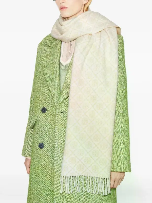 Tory Burch Monogram-pattern Fringed Scarf