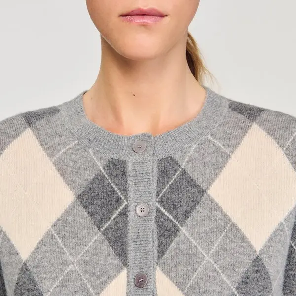 Sandro Argyle Pattern Cardigan - Grey