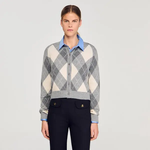 Sandro Argyle Pattern Cardigan - Grey