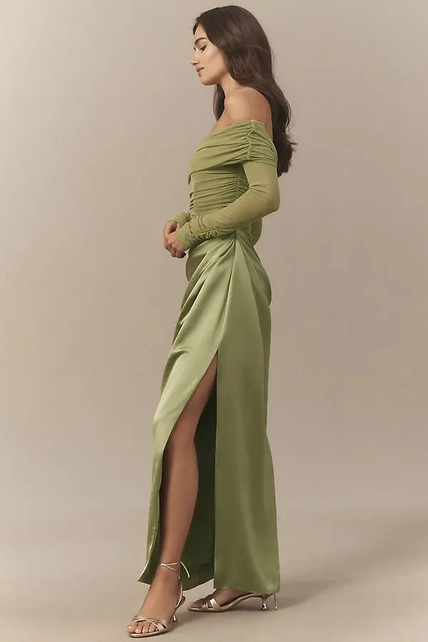 knee length dresses for ladies Dinner Date Off-The-Shoulder Long Sleeve Midi Dress