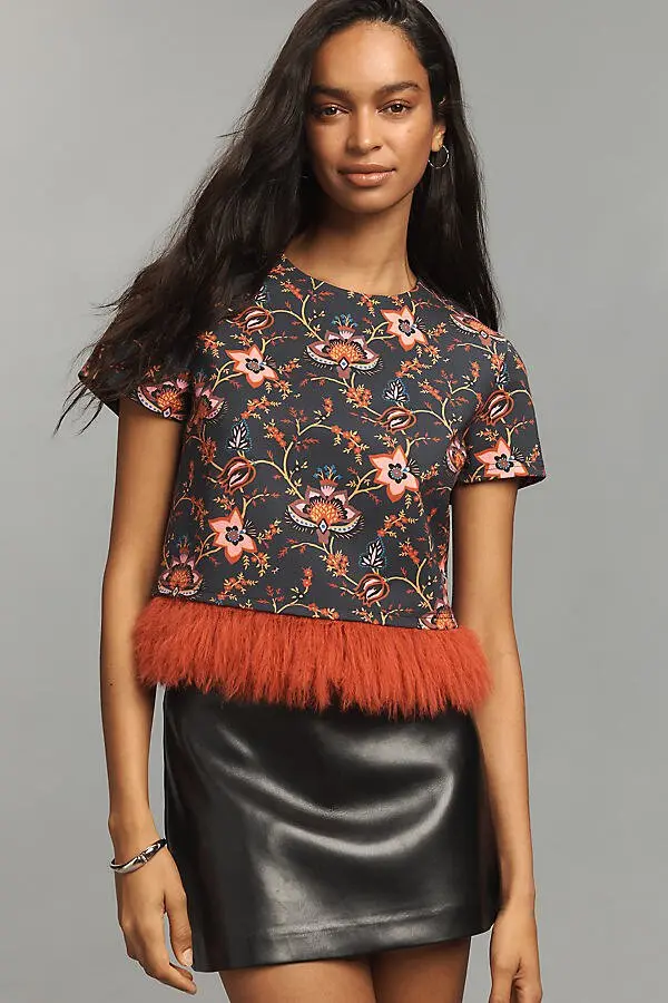 DOLAN LEFT COAST Printed Faux Fur Top - Black Iris