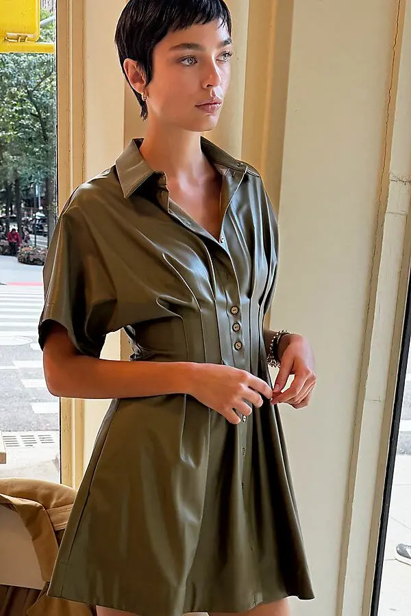 EXQUISE Tobie Mini Shirt Dress - Olive